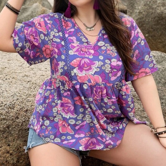 Tops | Plus Size Boho Floral Print Blouse | Poshmark